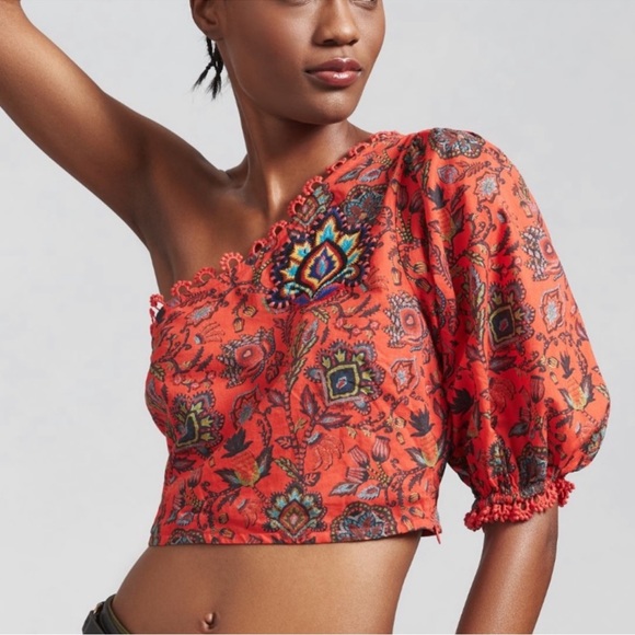 FARM Rio | Tops | Farm Rio X Anthropologie One Shoulder Crop Floral Top ...